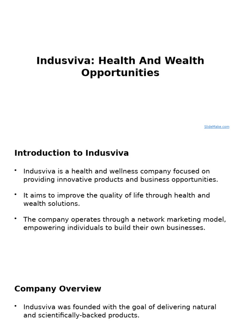 Indusviva_ Health and Wealth Opportunities | PDF | Entrepreneurship ...
