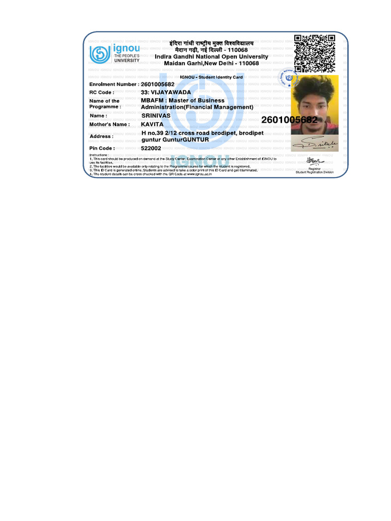 Id Card - Ignou | PDF