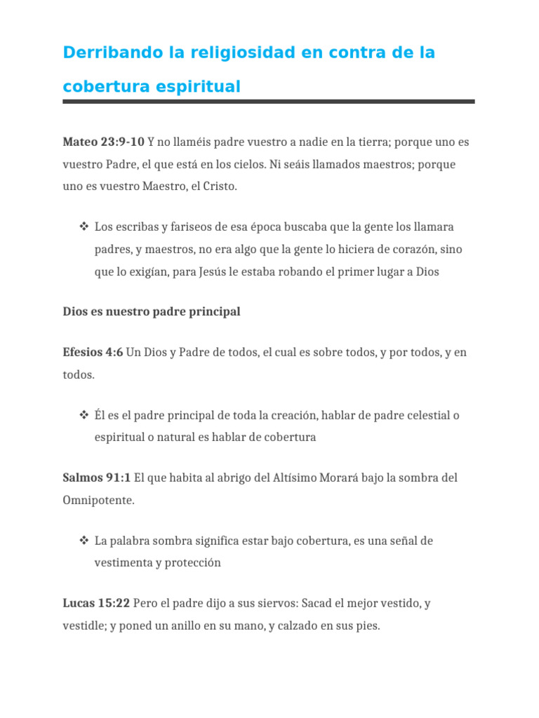 Derribando La Religiosidad en Contra de La Cobertura Espiritual | PDF ...