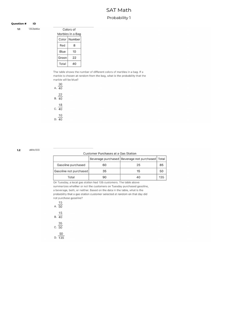 SAT Math Probability Questions Guide | PDF