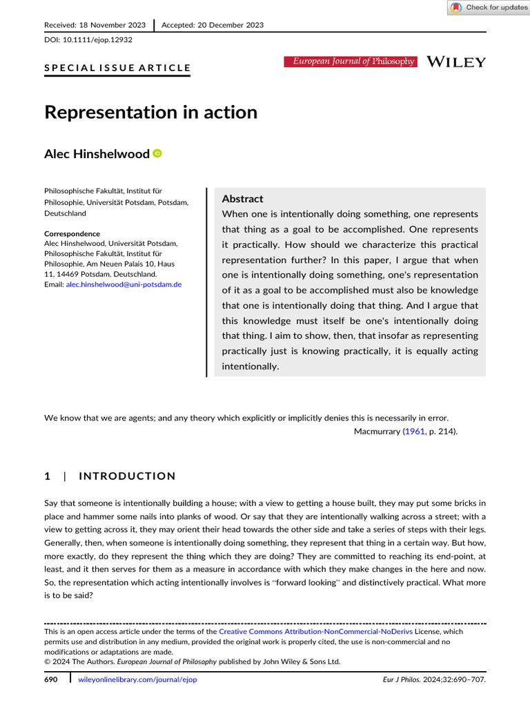Practical Representation in Intentional Action | PDF | Thought | Intention