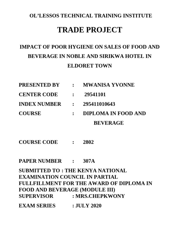 Hygiene's Impact on Hotel Sales in Eldoret | PDF