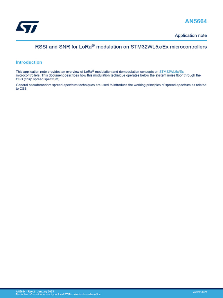 An5664 Rssi and Snr for Lora Modulation on Stm32wl5xex Microcontrollers ...