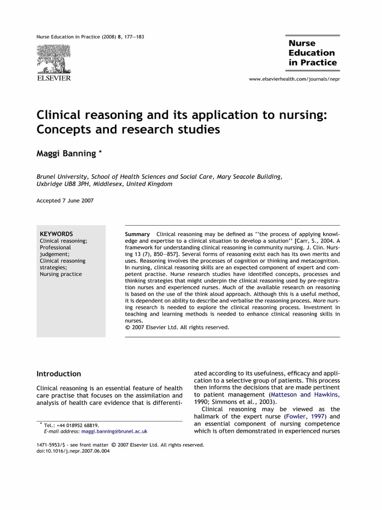 Clinical Reasoning and Its Application To Nursing | PDF