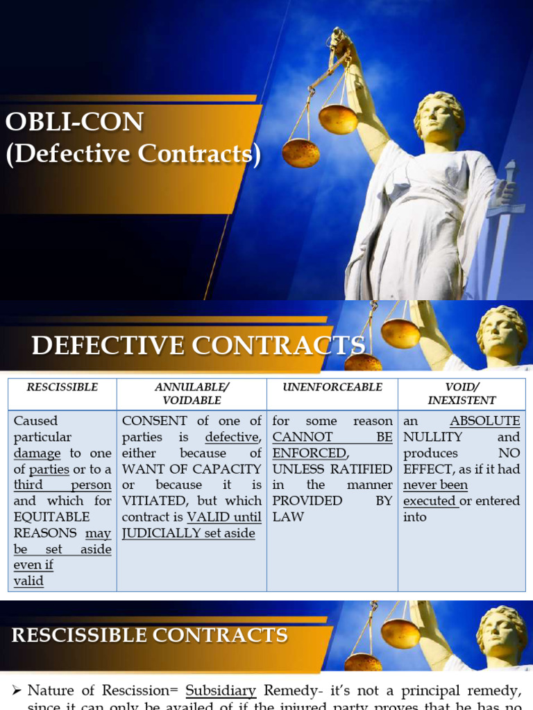 OBLICON-Defective-Contracts | PDF | Annulment | Legal Remedy