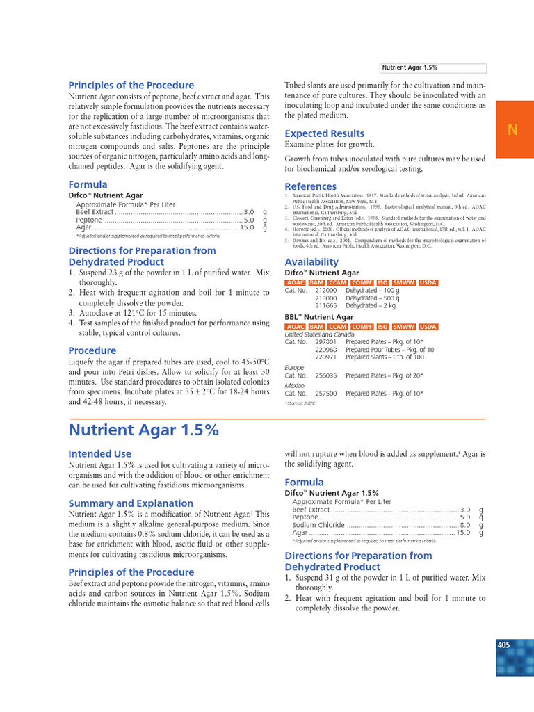 Nutrient Agar 1.5 | PDF | Growth Medium | Agar