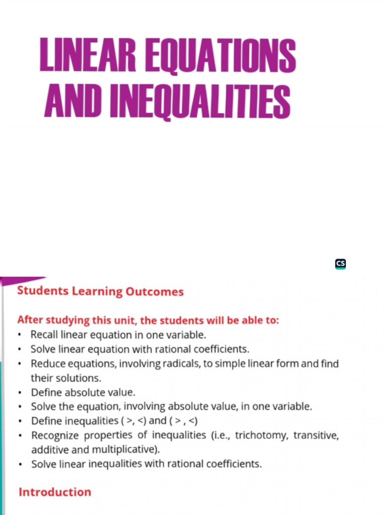 Linear Equations and Inequalities | PDF