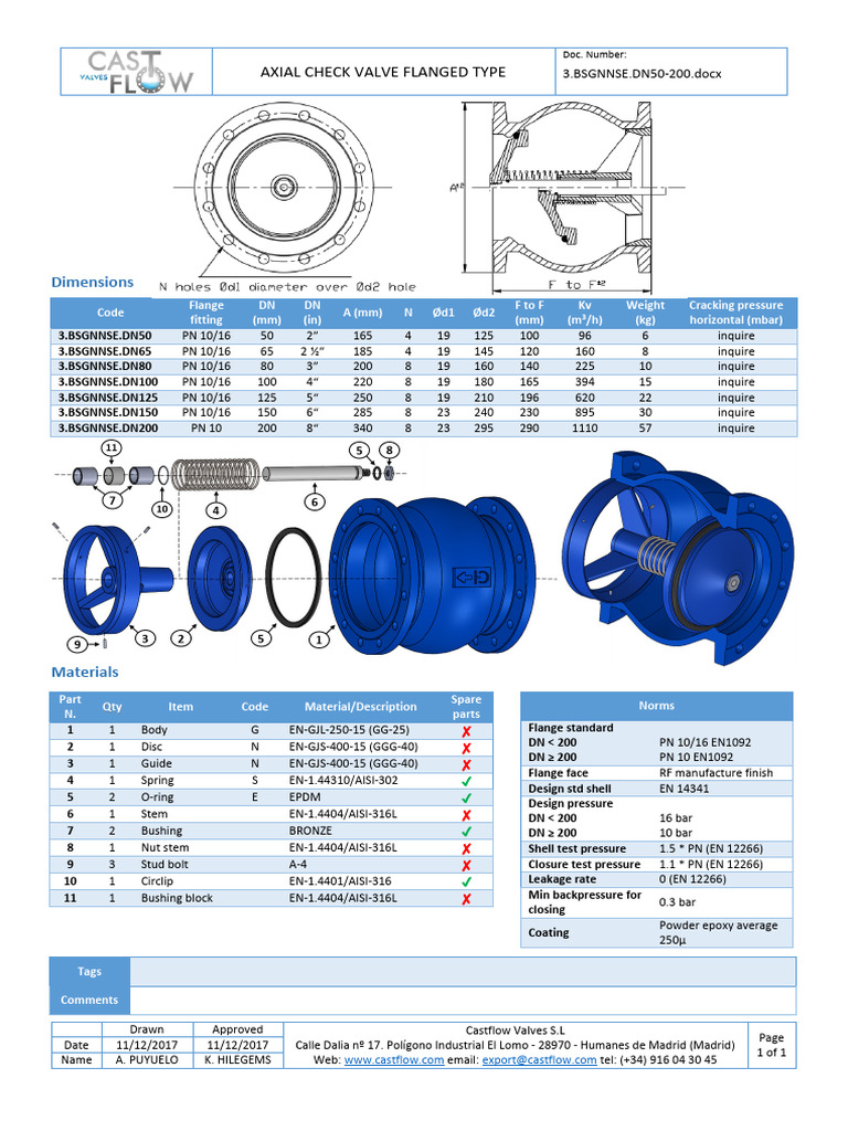 Flanged Axial Check Valve Specifications | PDF | Plumbing | Gas ...
