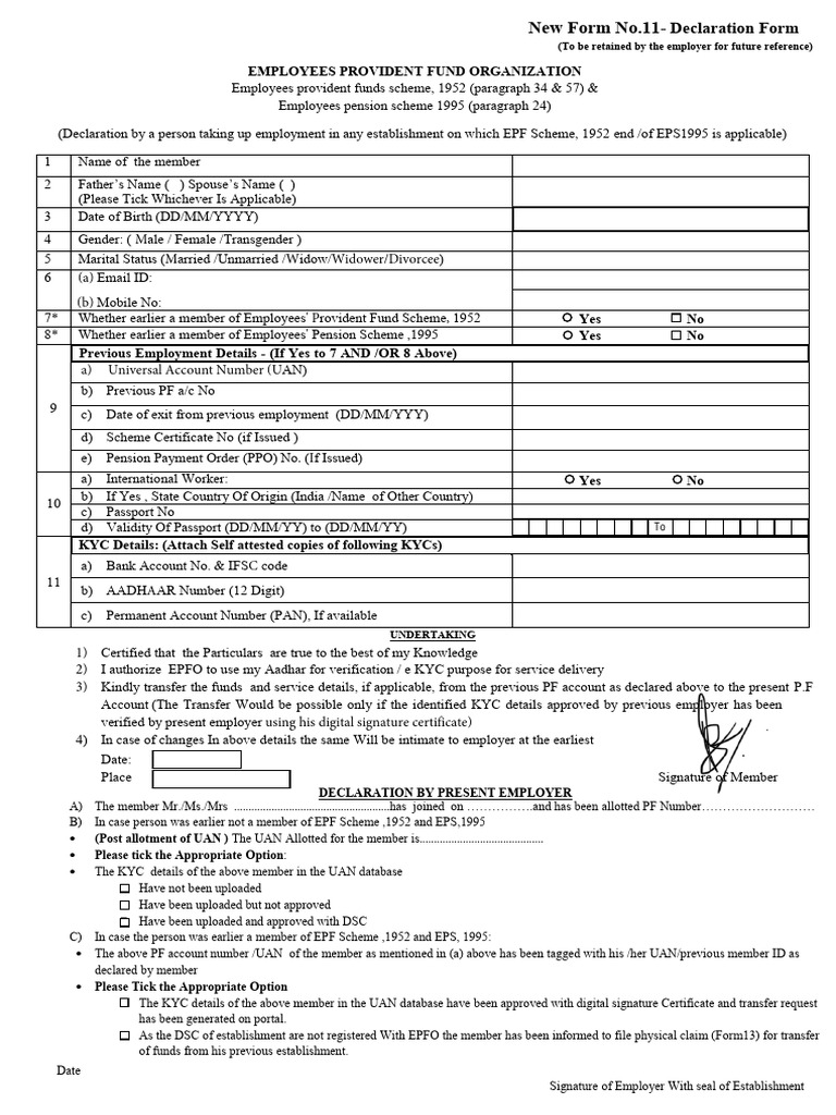 EPF Declaration Form No. 11 Guide | PDF | Pension | Employee Benefits
