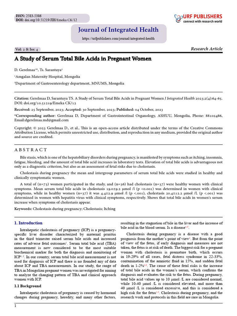 A Study of Serum Total Bile Acids in Pregnant Women | PDF | Pregnancy ...