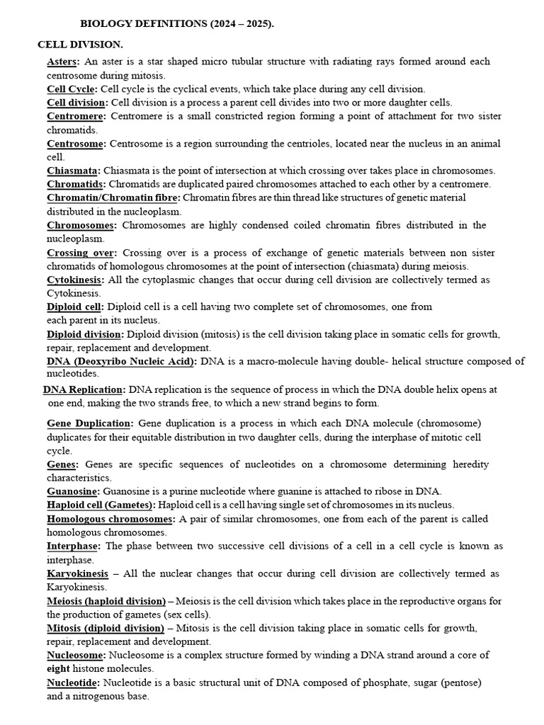 Grade X Biology Definitions | PDF | Osmosis | Circulatory System