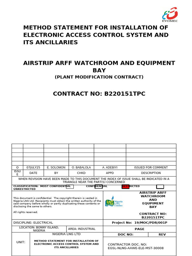 METHOD STATEMENT FOR INSTALLATION OF ELECTRONIC ACCESS CONTROL SYSTEM ...