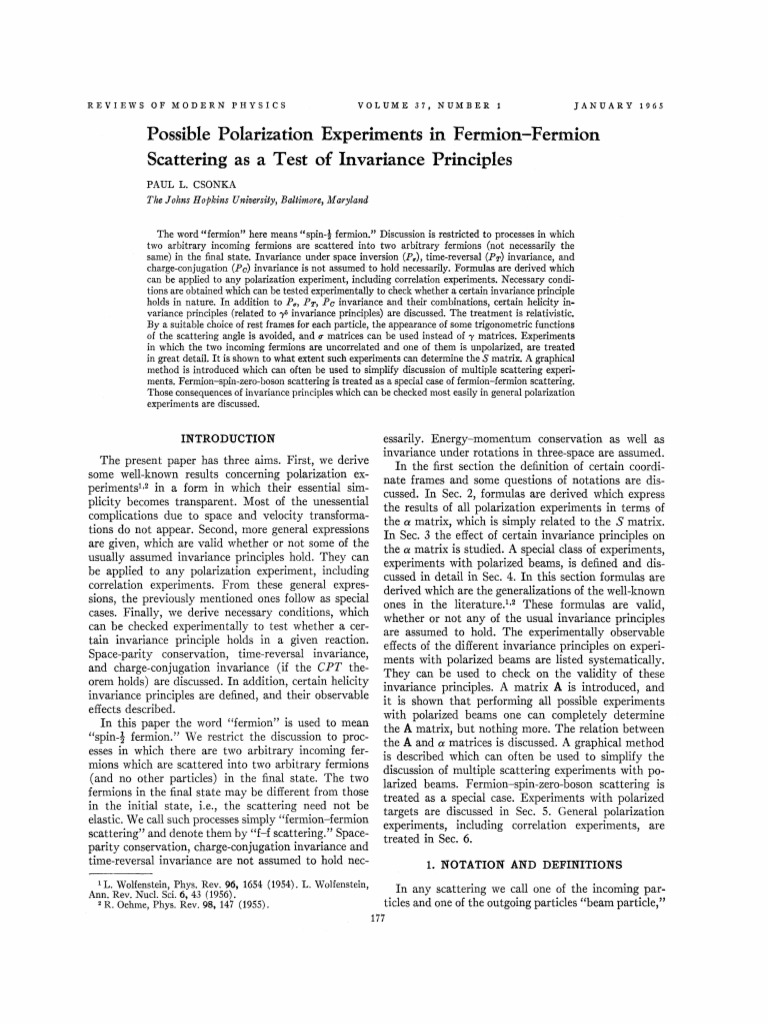 Possible Polarization Experiments in Fermion | PDF | Rotation ...
