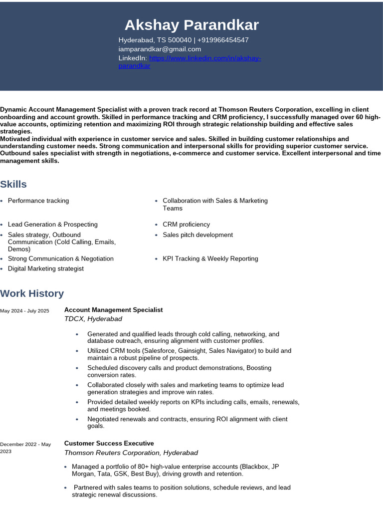 Akshay Paradkar-Resume (2) | PDF | Customer Relationship Management | Sales