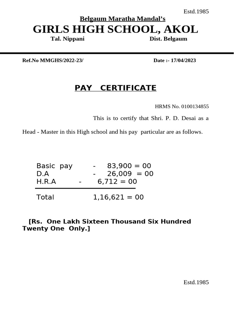 Staff Pay Certificate 2022-23 | PDF