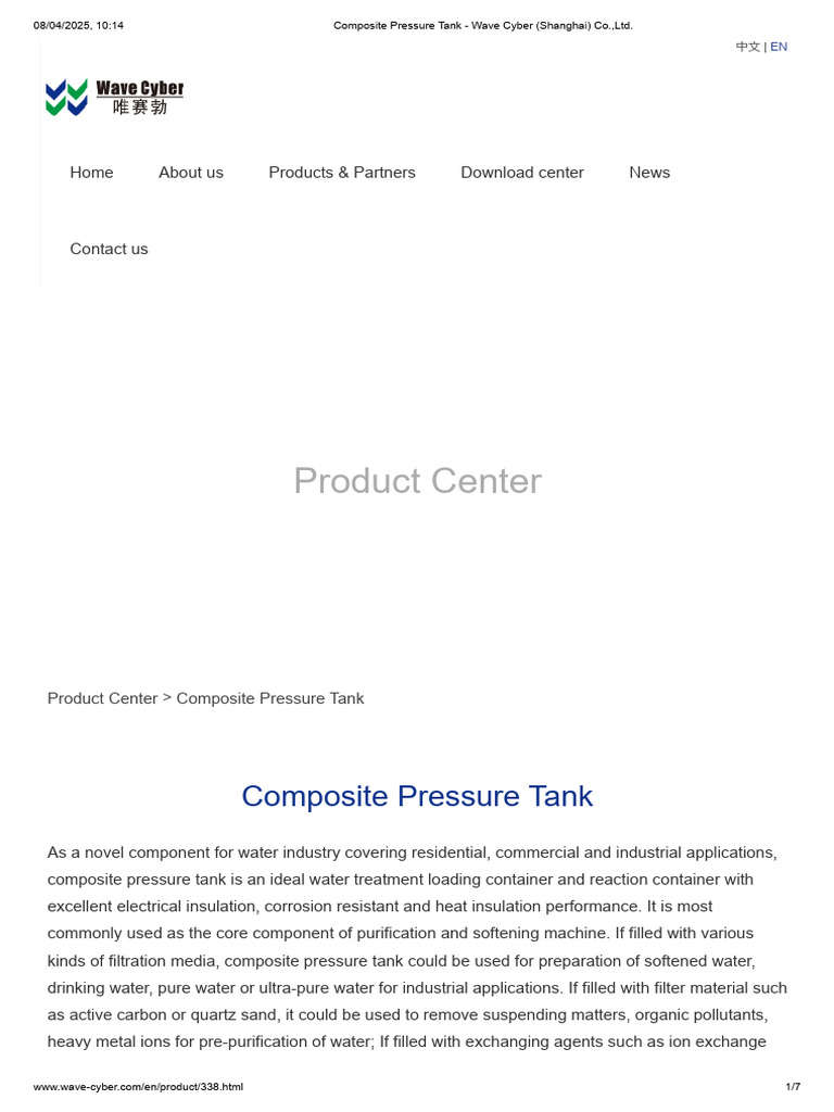 Composite Pressure Tanks for Water Treatment | PDF | Water Purification ...