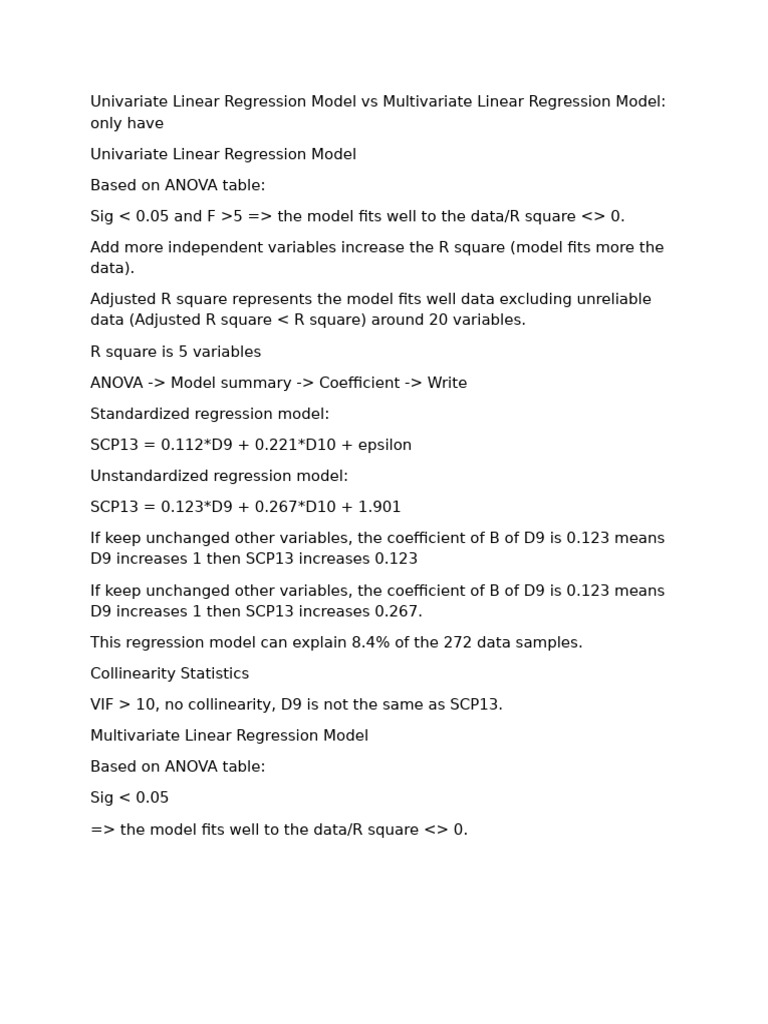 Univariate Linear Regression Model vs Multivariate Linear Regression ...