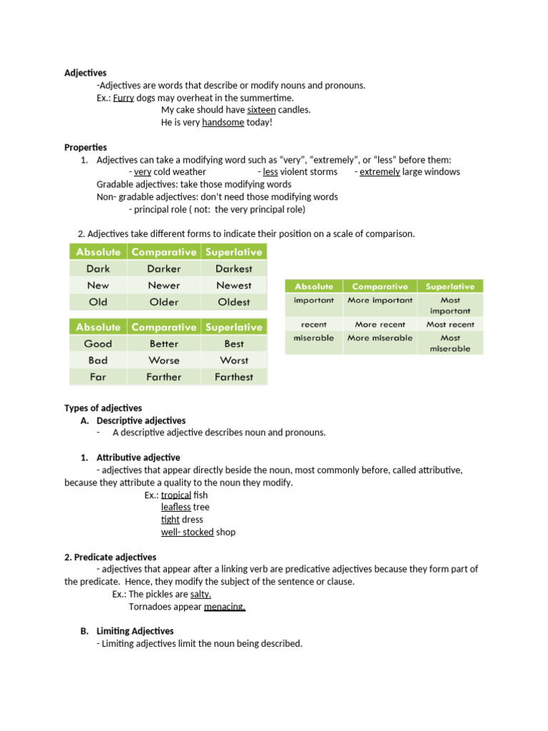 Adjectives.notes (1) | PDF | Adjective | Noun