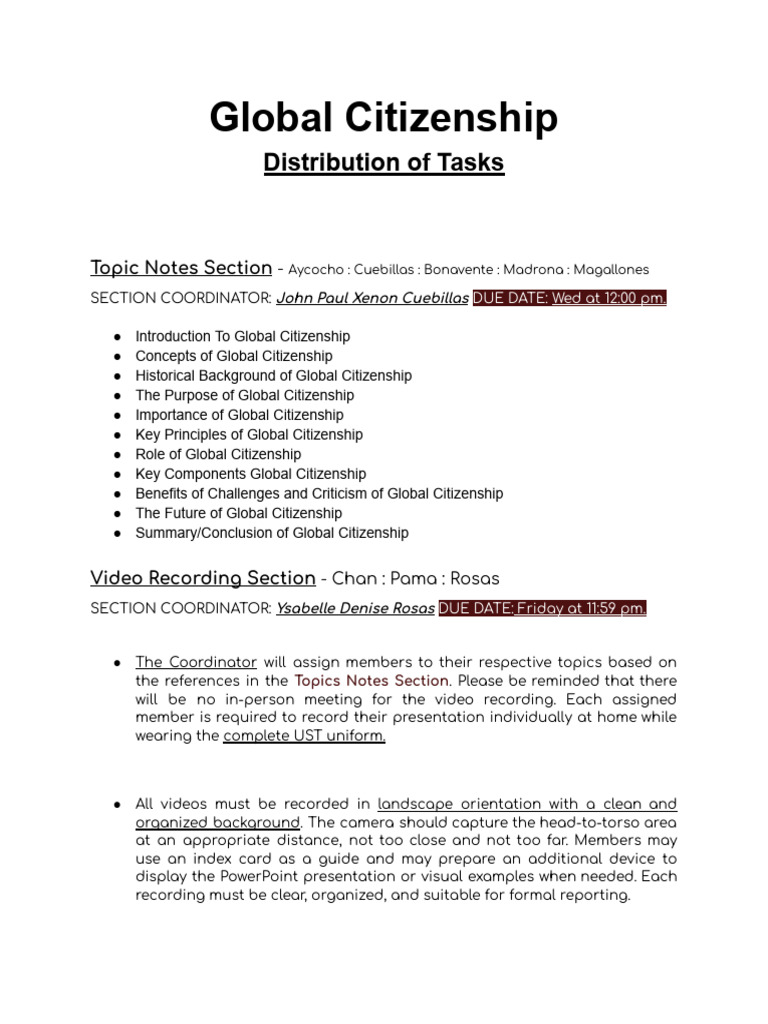 Global Citizenship Distribution of Tasks | PDF