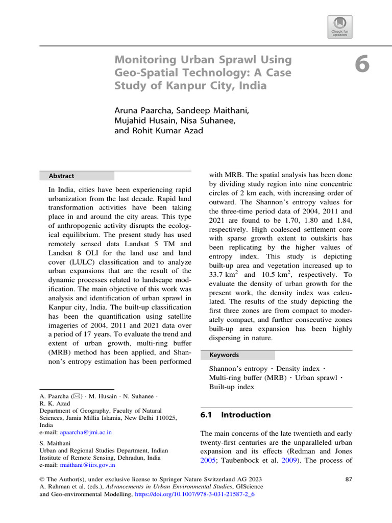 Urban Sprawl Analysis in Kanpur, India | PDF | Urban Sprawl | Satellite ...