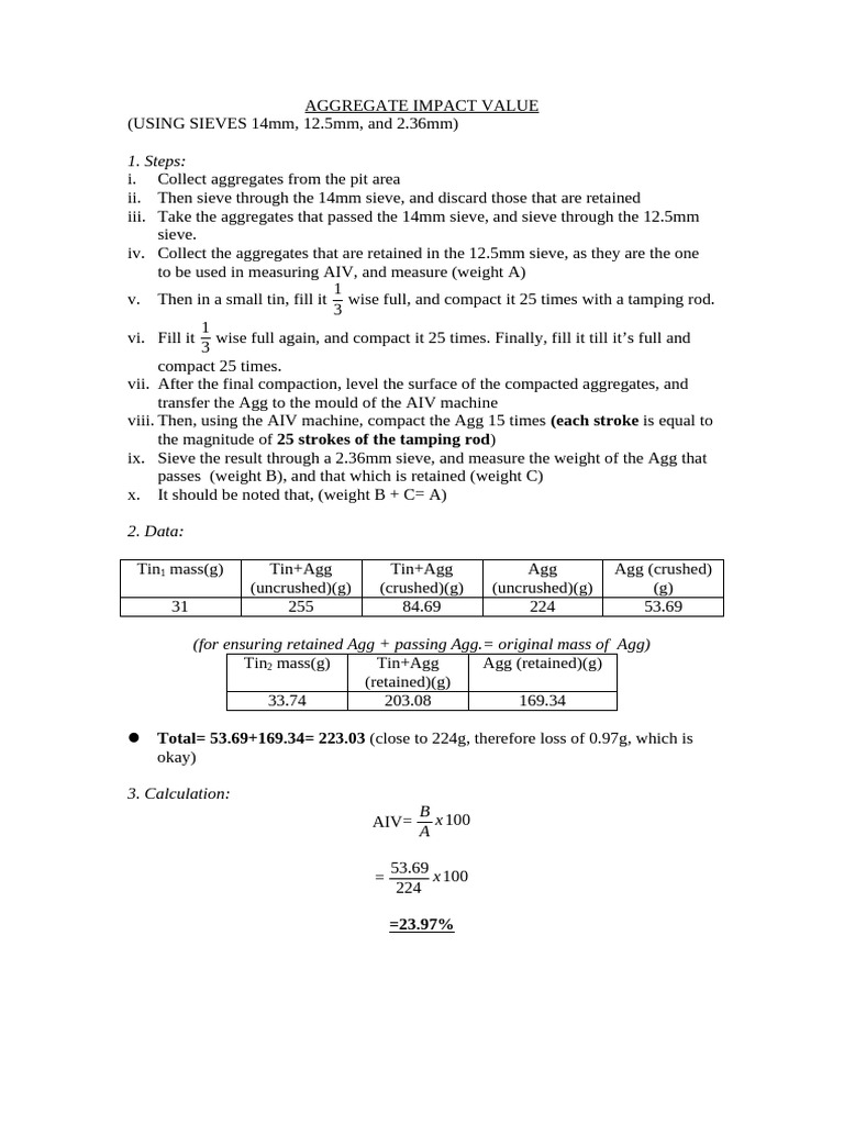 Aggregate Impact and Crushing Value Test | PDF