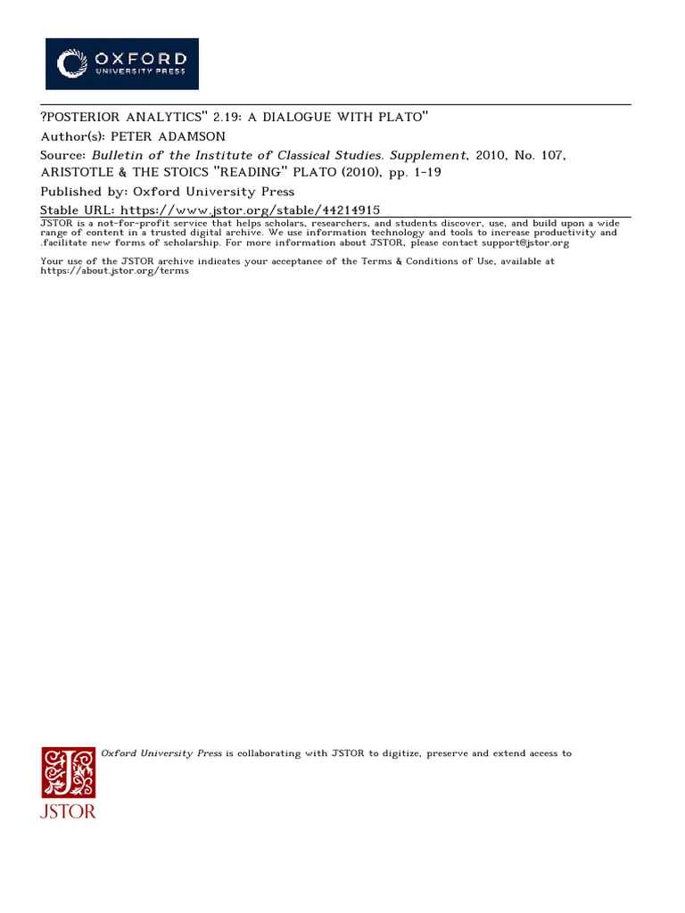 Aristotle's Posterior Analytics 2.19 Analysis | PDF | Plato | Aristotle