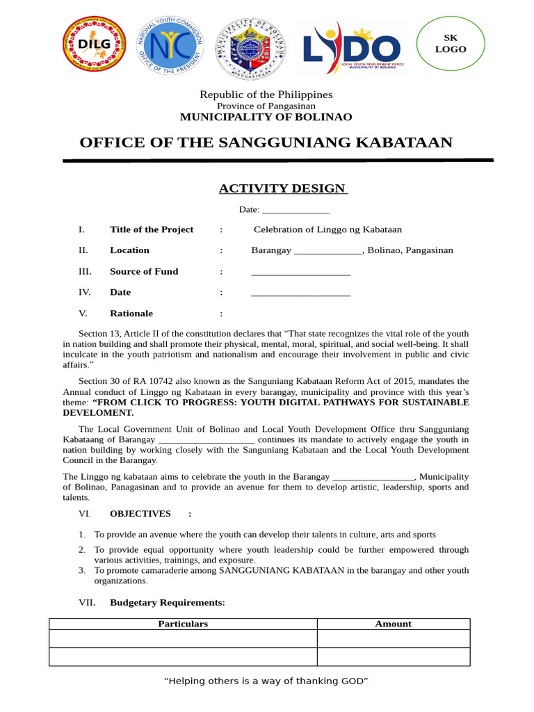 Linggo ng Kabataan Project Proposal | PDF | Government
