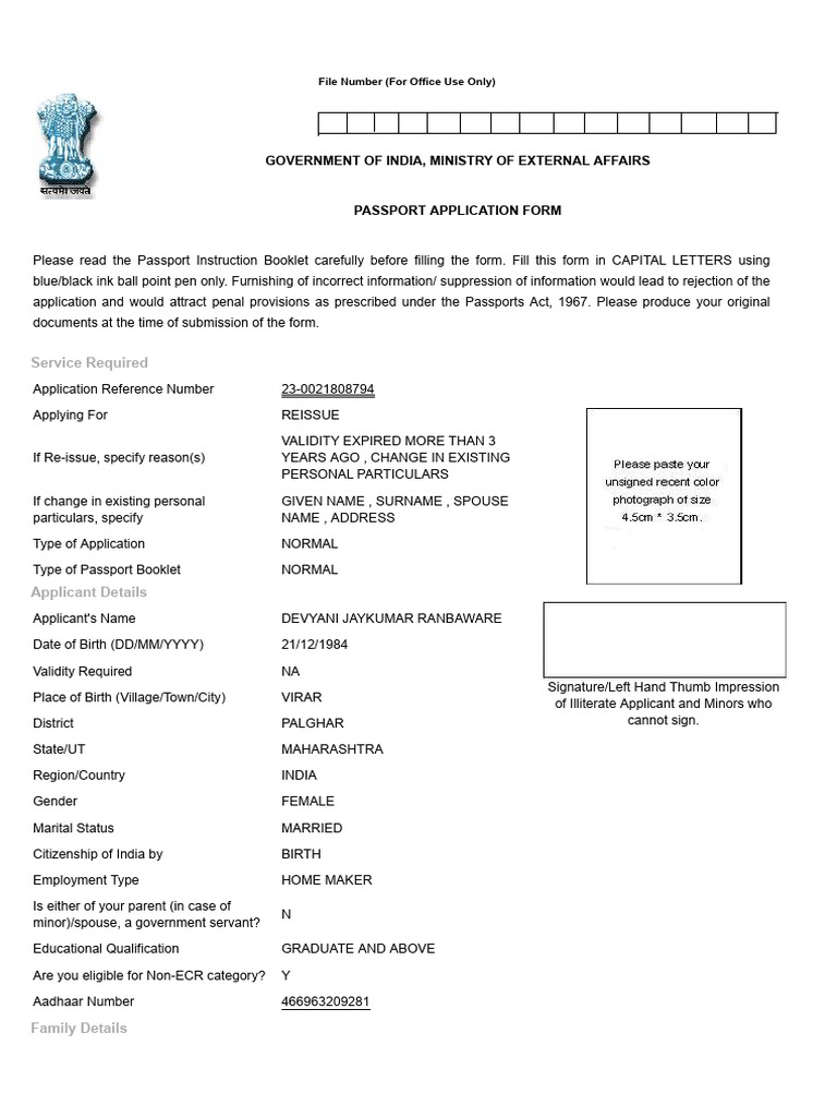 Passport Reissue Application Form | PDF | Passport | Justice
