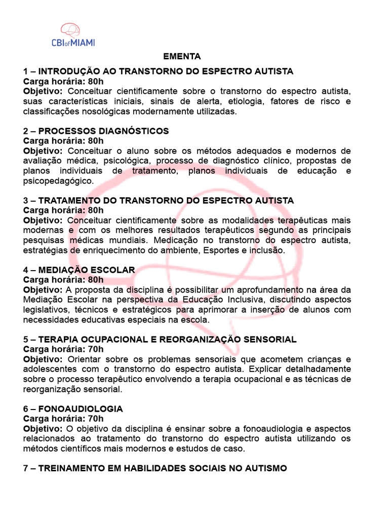 Ementa - Transtorno Do Espectro Autista.docx | PDF | Autismo | Distúrbio mental