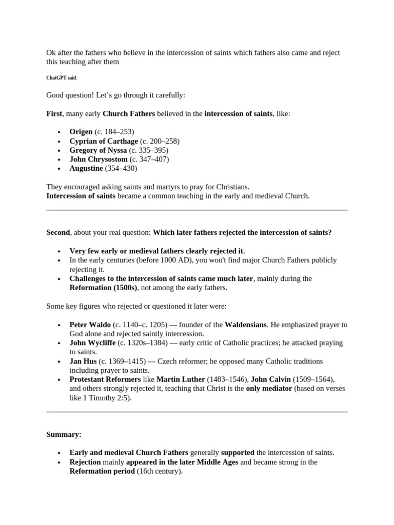 Intercession of Saints in Church History | PDF | Saint | Intercession