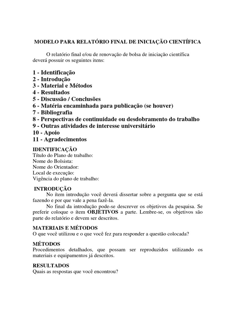 Modelo Para Relatorio Final de Iniciacao (3) | PDF