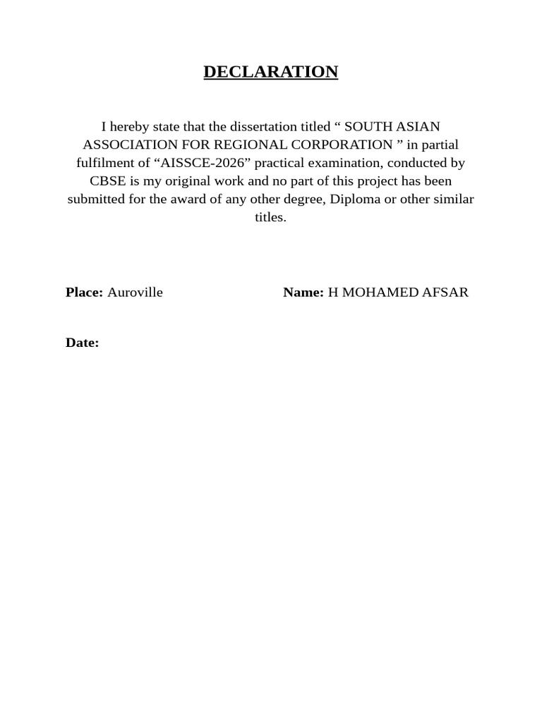 Declaration of Original Dissertation Work | PDF