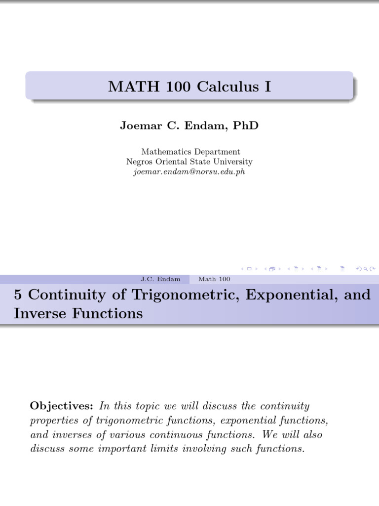 Topic 5 Continuity of Trigonometric Exponential and Inverse Functions ...