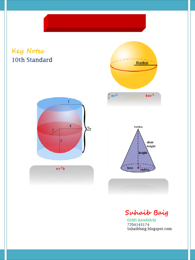 Surface Areas and Volumes for 10th Grade | PDF | Sphere | Volume