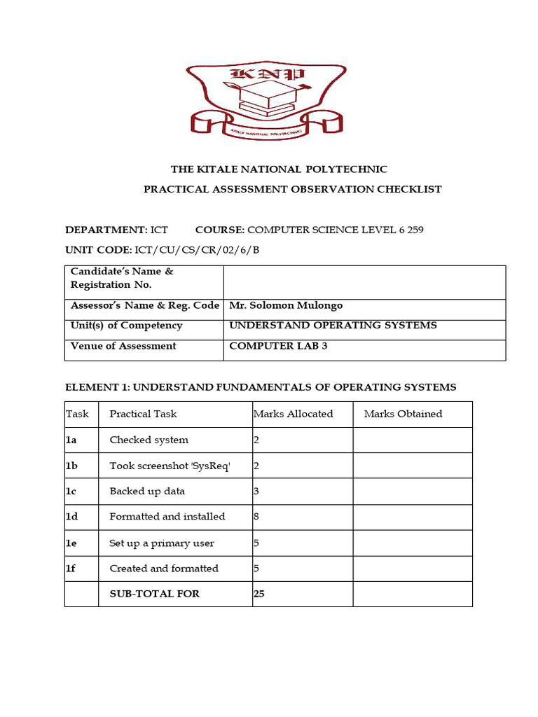 ICT Practical Assessment Checklist | PDF | Operating System | Software