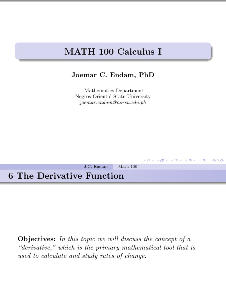 Topic 6 the Derivative Function | PDF | Derivative | Function (Mathematics)