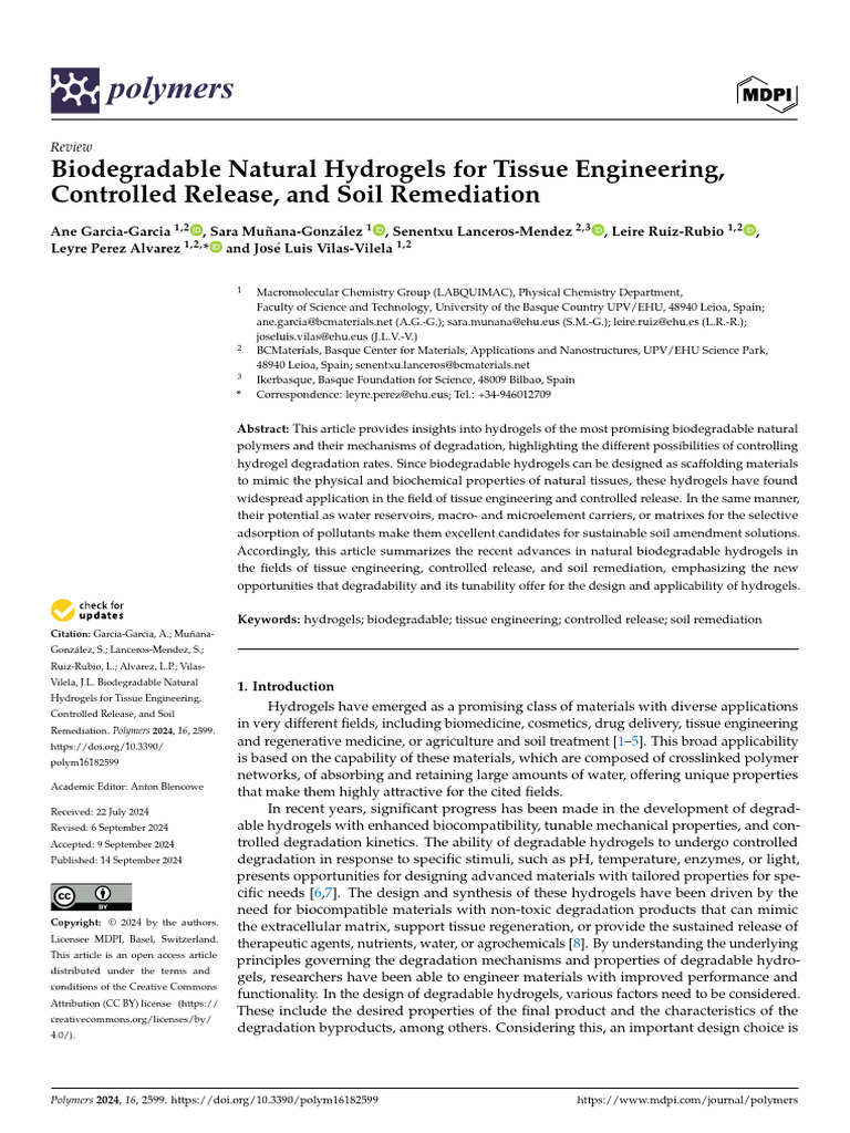 Biodegradable Hydrogels for Engineering | PDF | Hydrolysis | Polymers