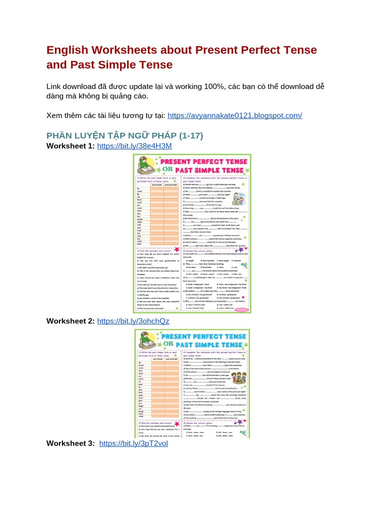 Present Perfect & Past Simple Worksheets | PDF