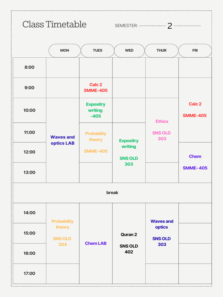 Weekly Class Schedule Overview | PDF