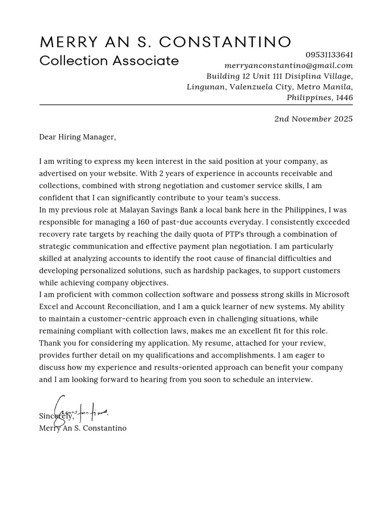 Cover Letter Merry an Constantino | PDF