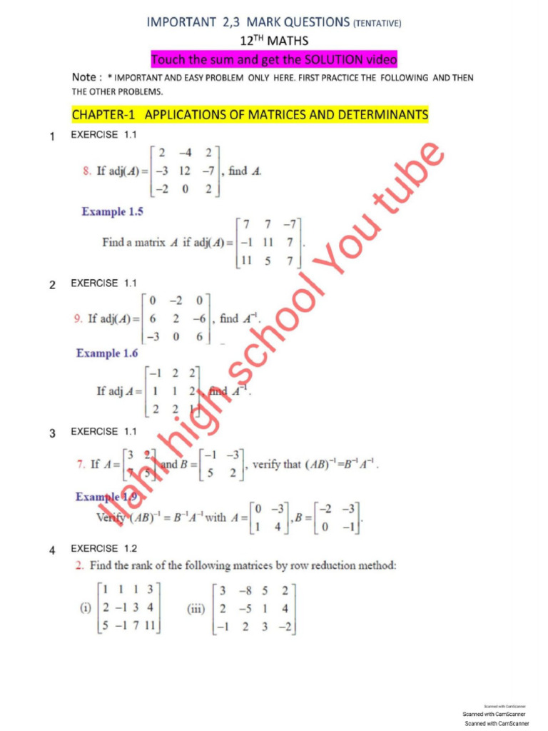 12th Maths Important 2,3 Marks EM | PDF