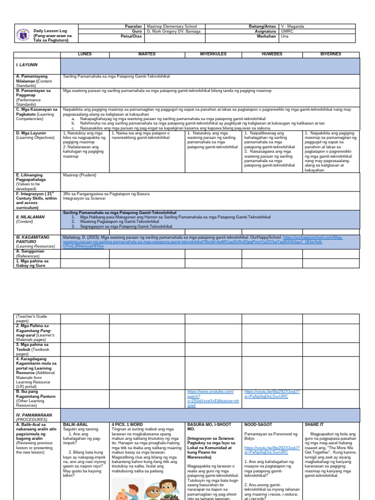 Lesson Plan 1st Quarter Week 4 TEAM MASINOP | PDF