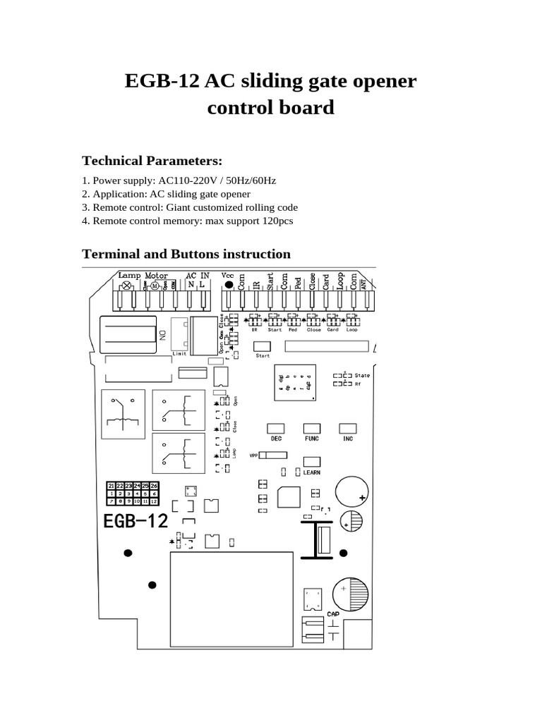 EGB-12 sliding gate control board 2023.5.24 | PDF | Sensor | Power Supply