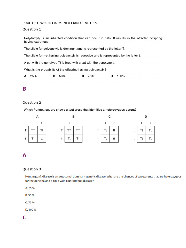 Mendelian and Non-Mendelian Genetics Practice | PDF