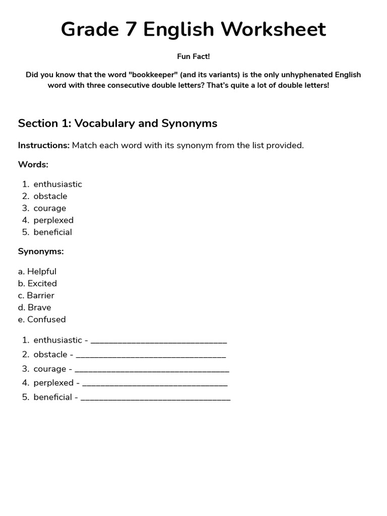 Grade 7 English Worksheet Activities | PDF | Linguistics