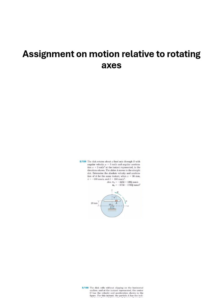 Assignment On Motion Relative To Rotating Axes | PDF