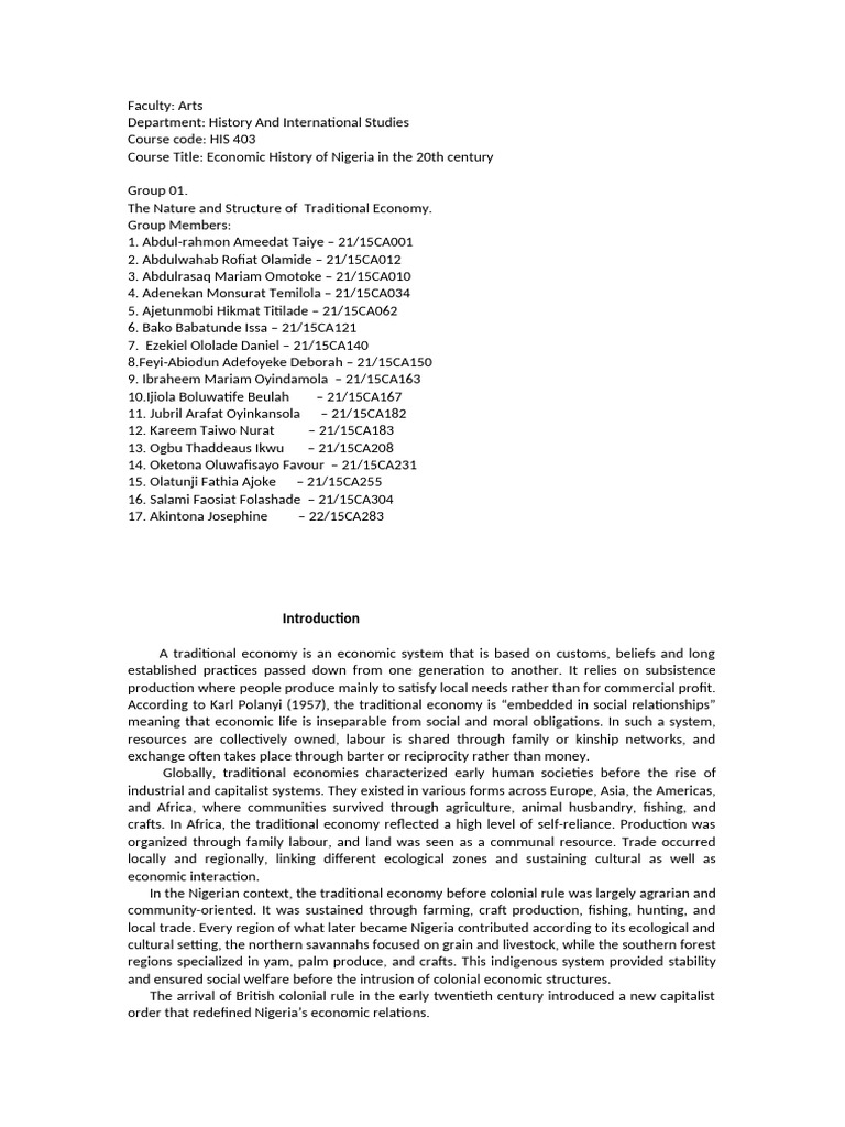 Traditional Economy of 20th Century Nigeria | PDF | Structural ...