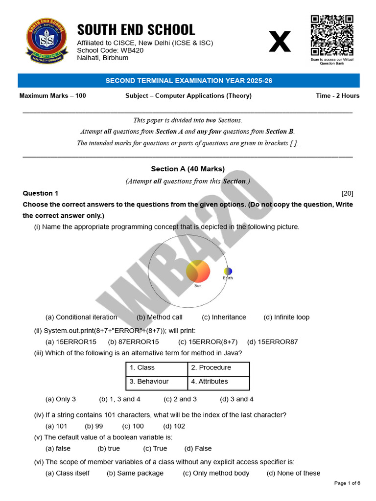 Computer Applications Exam Paper 2025-26 | PDF | Control Flow ...