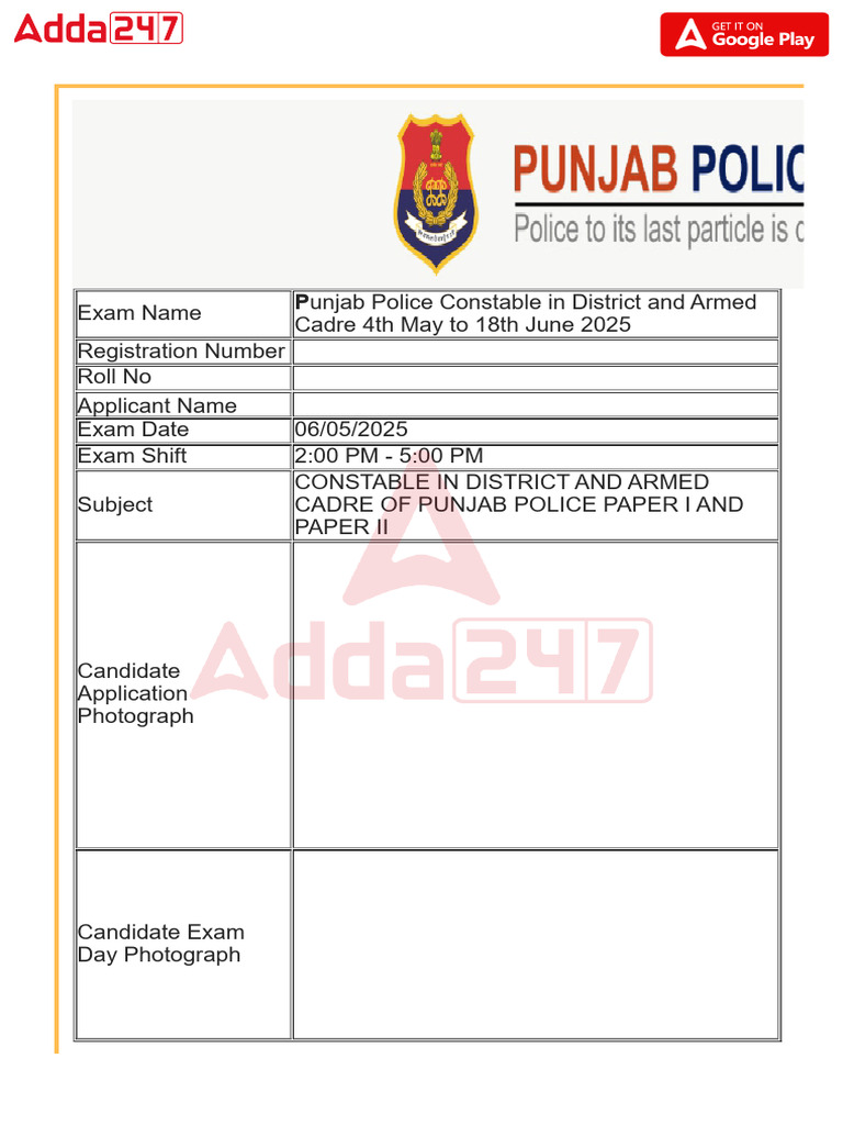 Punjab Police Constable Paper I II PYP Held On 6 May 2025 Shift 2 | PDF