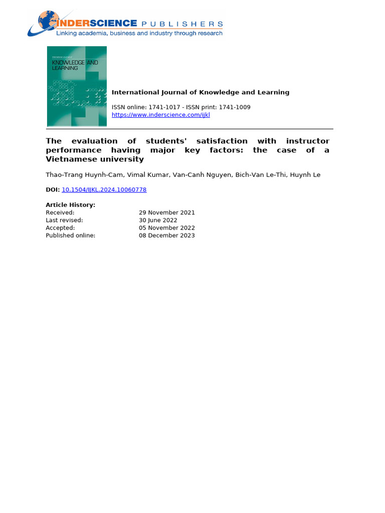The Evaluation of Students Satisfaction With Instructor Performance ...